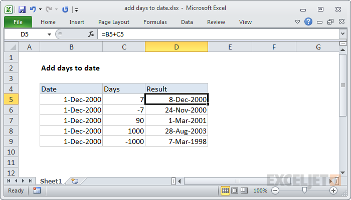 Add Days To Date Excel Formula Exceljet